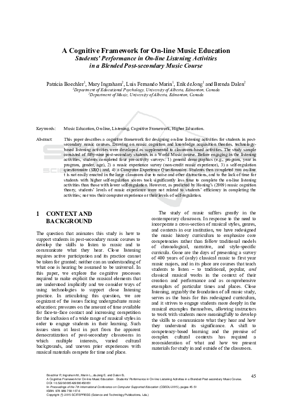 (PDF) A Cognitive Framework for On-line Music Education - Students ...