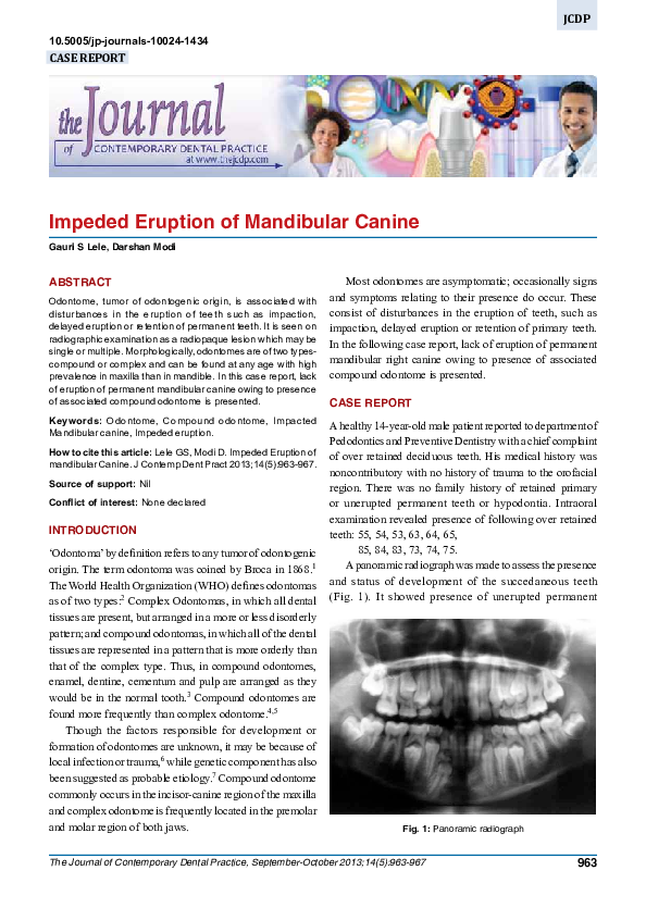 (PDF) Impeded Eruption of Mandibular Canine