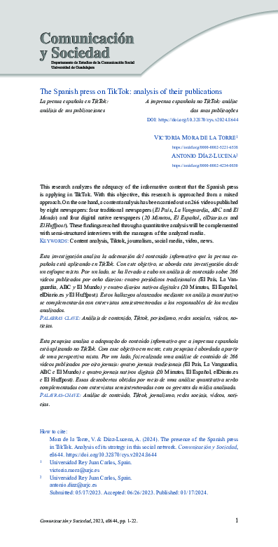 (PDF) La prensa española en TikTok: análisis de sus publicaciones ...