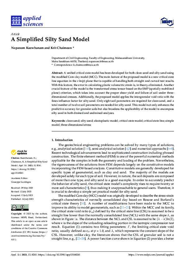 (PDF) A Simplified Silty Sand Model | Nopanom Kaewhanam - Academia.edu