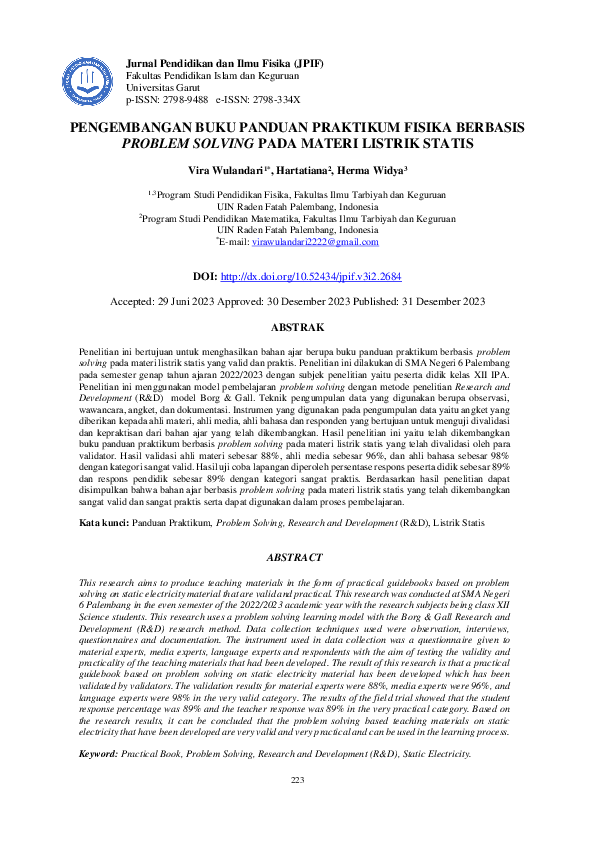 (PDF) Pengembangan Buku Panduan Praktikum Fisika Berbasis Problem ...