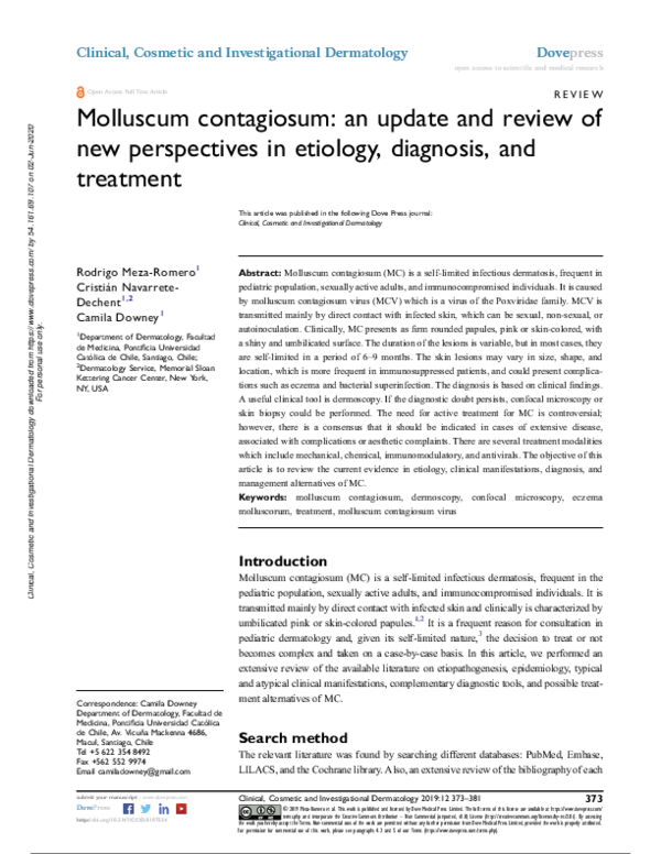(PDF) Molluscum contagiosum: an update and review of new perspectives in etiology, diagnosis ...