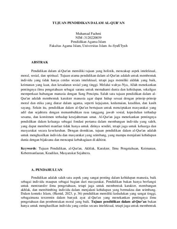 (PDF) TUJUAN PENDIDIKAN DALAM AL-QUR'AN
