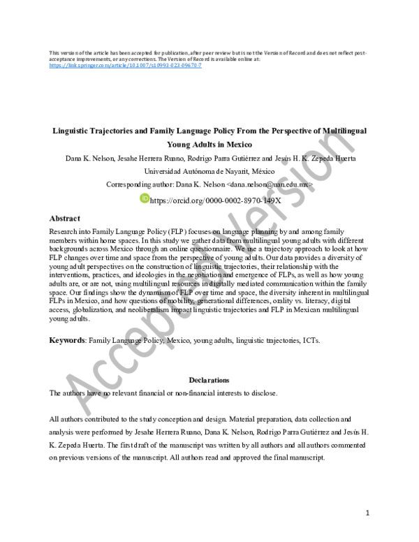 (PDF) Linguistic trajectories and family language policy from the ...