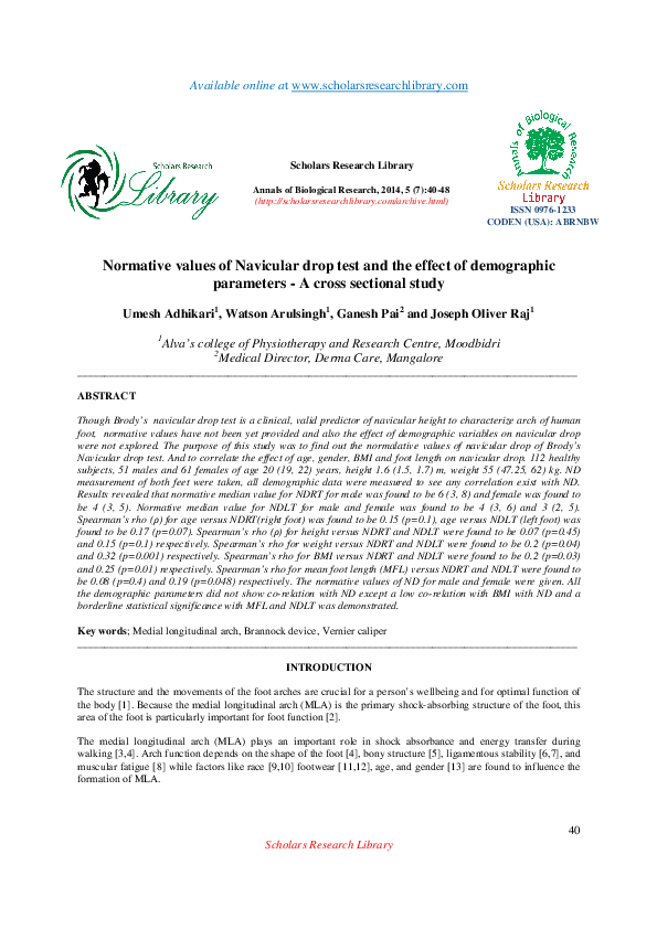 (PDF) Normative values of Navicular drop test and the effect of ...