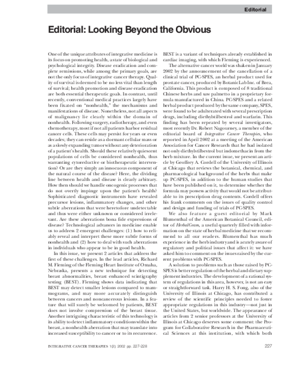 (PDF) Editorial: Looking Beyond the Obvious