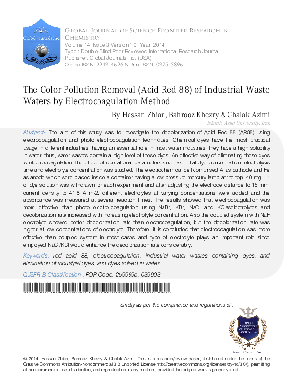 (PDF) The Color Pollution Removal (Acid Red 88) of Industrial Waste ...
