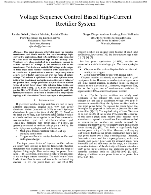 (PDF) Voltage sequence control based high-current rectifier system ...