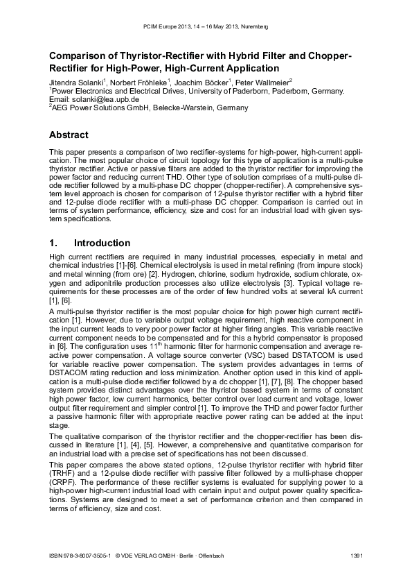 (PDF) Comparison of Thyristor-Rectifier with Hybrid Filter and Chopper ...