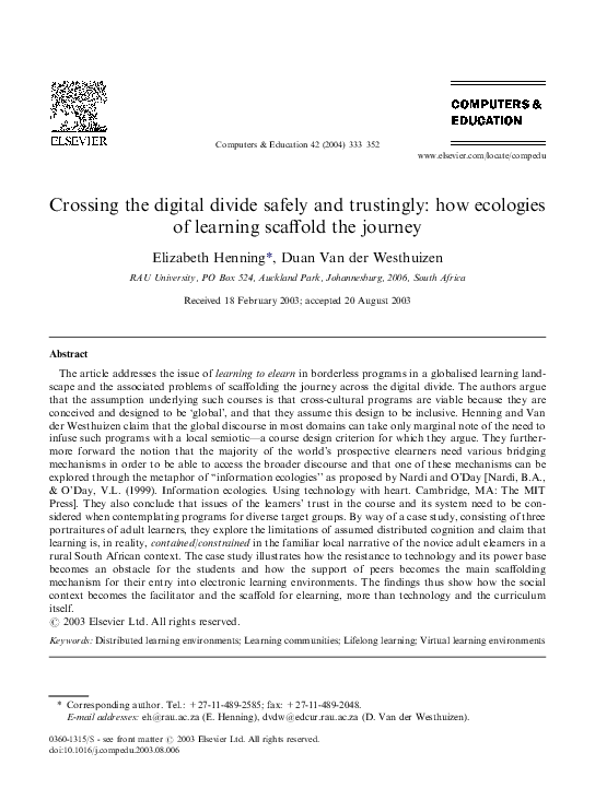 (PDF) Crossing the digital divide safely and trustingly: how ecologies ...