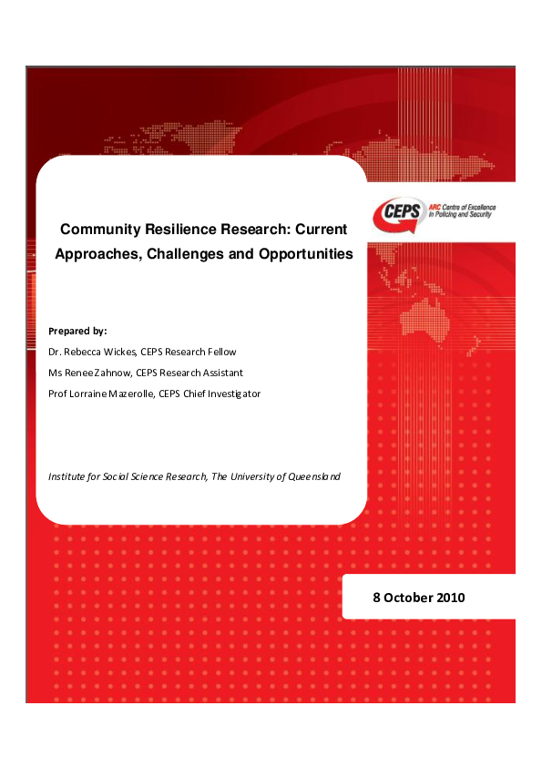 (PDF) Community Resilience Research: Current Approaches, Challenges and ...