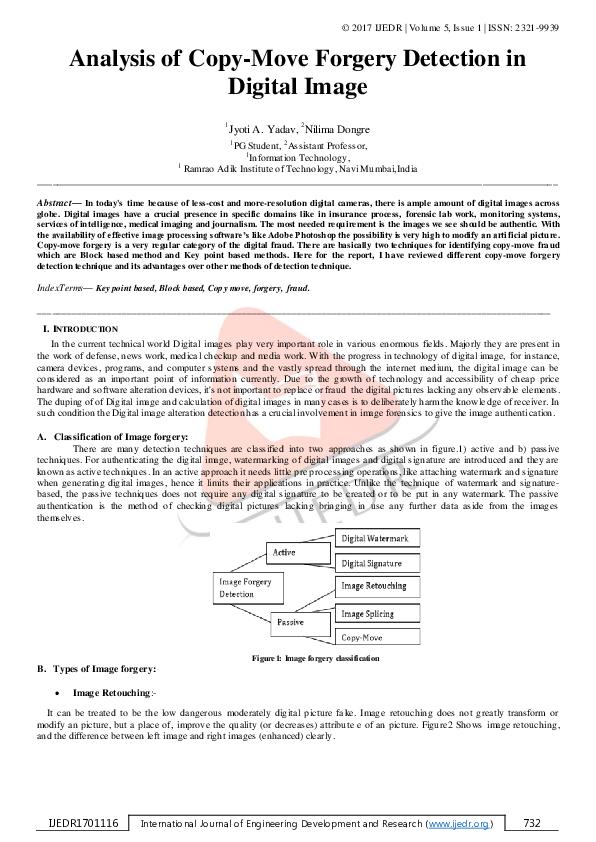 (PDF) Analysis of Copy-Move Forgery Detection in Digital Image