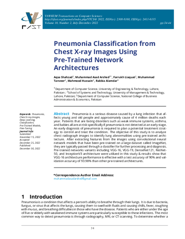 (PDF) Pneumonia Classification from Chest X-ray Images Using Pre ...