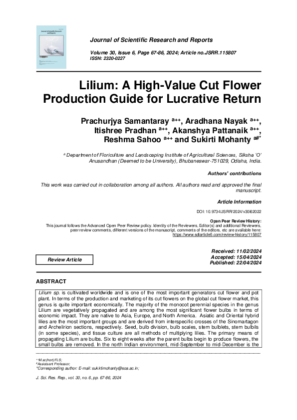 (PDF) Lilium: A High-Value Cut Flower Production Guide for Lucrative Return