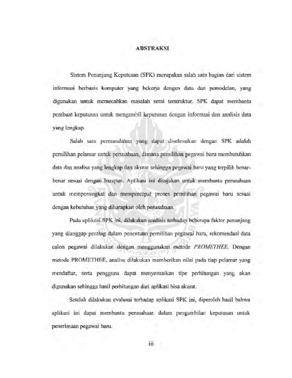 (PDF) Pembuatan Sistem Penunjang Keputusan Pemilihan Pegawai Baru pada Perushaan X dengan metode ...