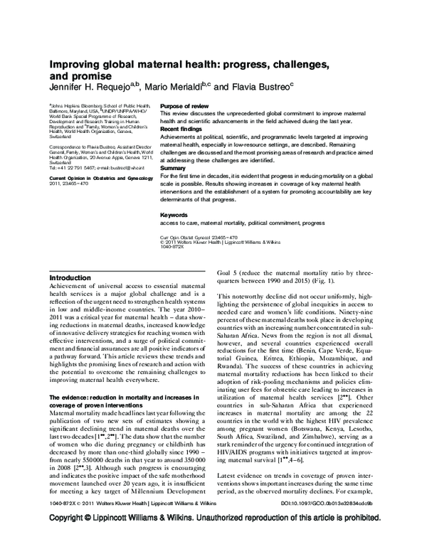 (PDF) Improving global maternal health