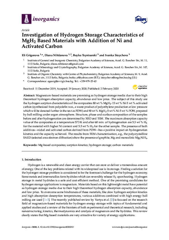 (PDF) Investigation of Hydrogen Storage Characteristics of MgH2 Based ...