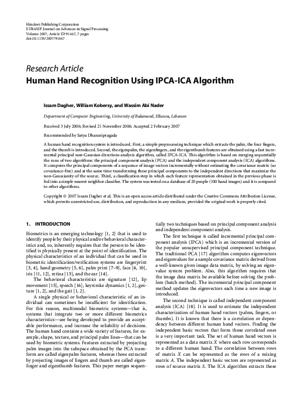 (PDF) Human Hand Recognition Using IPCA-ICA Algorithm