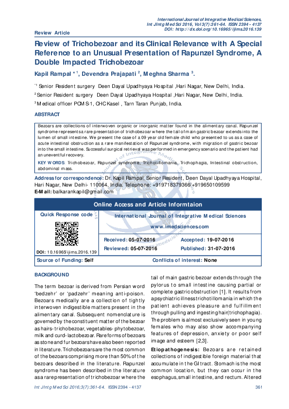 (PDF) Review of Trichobezoar and its Clinical Relevance with A Special ...