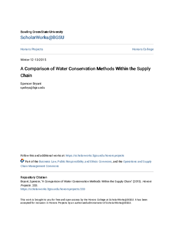 (PDF) A Comparison of Water Conservation Methods Within the Supply Chain