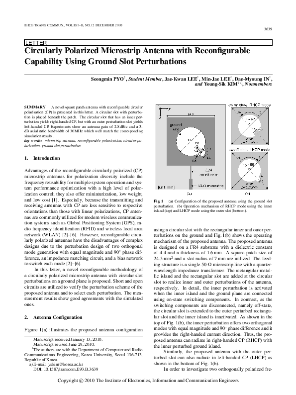 (PDF) Circularly polarized microstrip antenna with a single feed