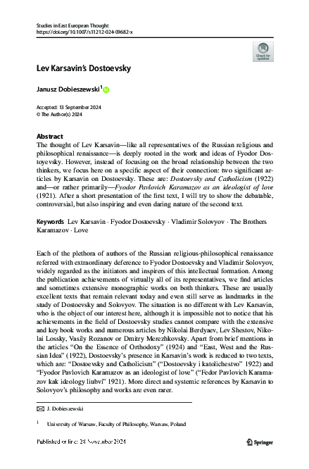 (PDF) Lev Karsavin's Dostoevsky