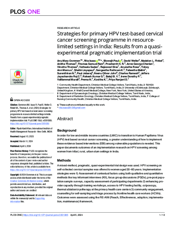 (PDF) Strategies for primary HPV test-based cervical cancer screening ...