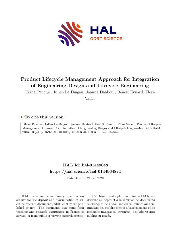 (PDF) Product life cycle management approach for integration of ...