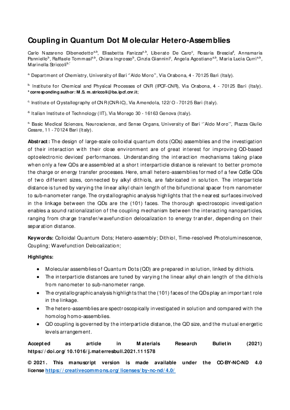 (PDF) Coupling in quantum dot molecular hetero-assemblies