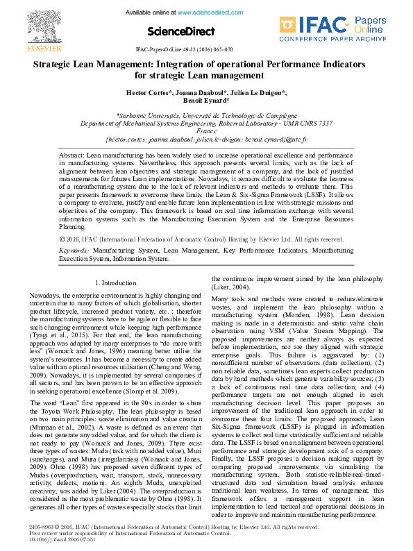 (PDF) Strategic Lean Management: Integration of operational Performance Indicators for strategic ...