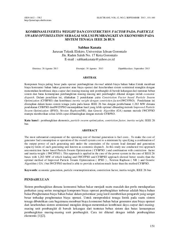 (PDF) Kombinasi Inertia Weight Dan Constriction Factor Pada Particle Swarm Optimization Sebagai ...
