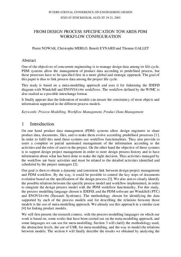 (PDF) From Design Process Specification Towards PDM Workflow Configuration