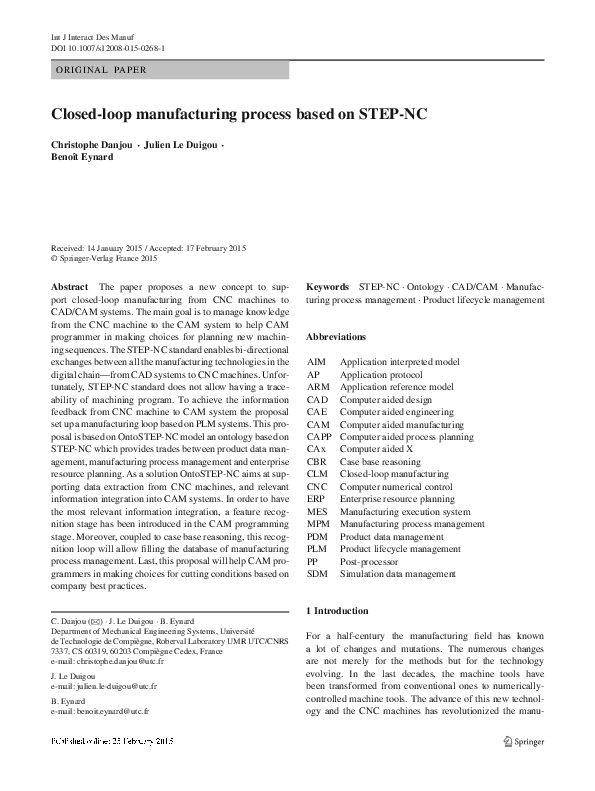 (PDF) Closed-loop manufacturing process based on STEP-NC
