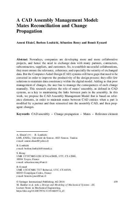 (PDF) A CAD Assembly Management Model: Mates Reconciliation and Change ...