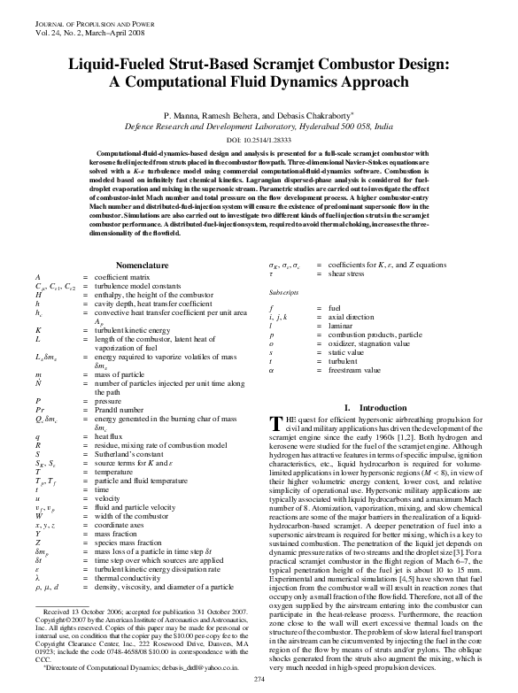 (PDF) Liquid-Fueled Strut-Based Scramjet Combustor Design: A Computational Fluid Dynamics Approach