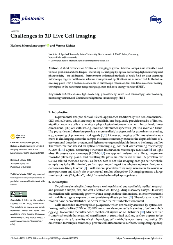 (PDF) Challenges in 3D Live Cell Imaging