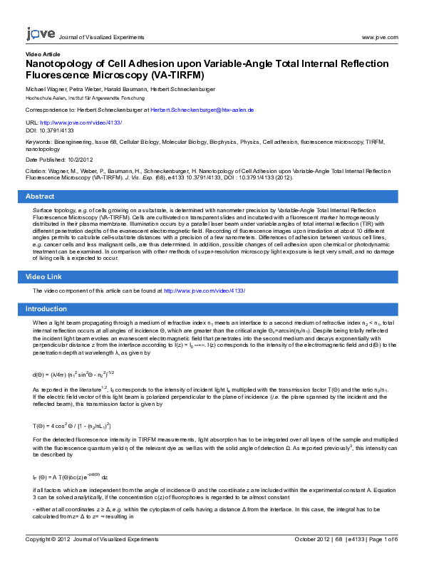 (PDF) Nanotopology of cell adhesion upon Variable-Angle Total Internal ...
