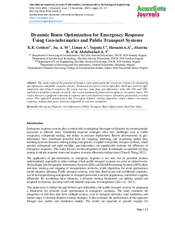(PDF) Dynamic Route Optimization for Emergency Response Using Geo-informatics and Public ...