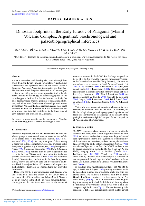 (PDF) Dinosaur footprints in the Early Jurassic of Patagonia (Marifil ...