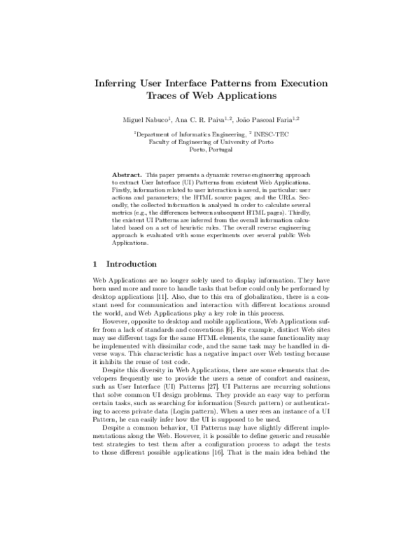 (PDF) Inferring user interface patterns from execution traces of web applications | João Pascoal ...