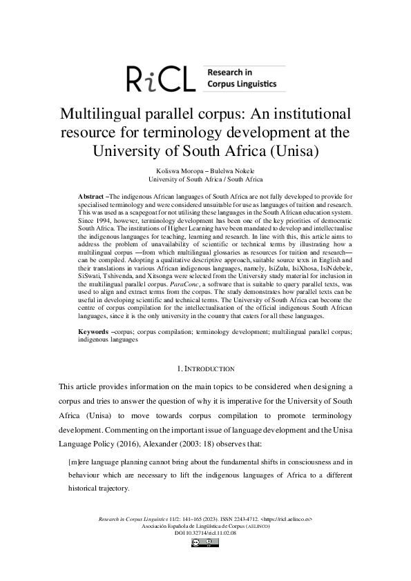 (PDF) Multilingual parallel corpus: An institutional resource for terminology development at the ...