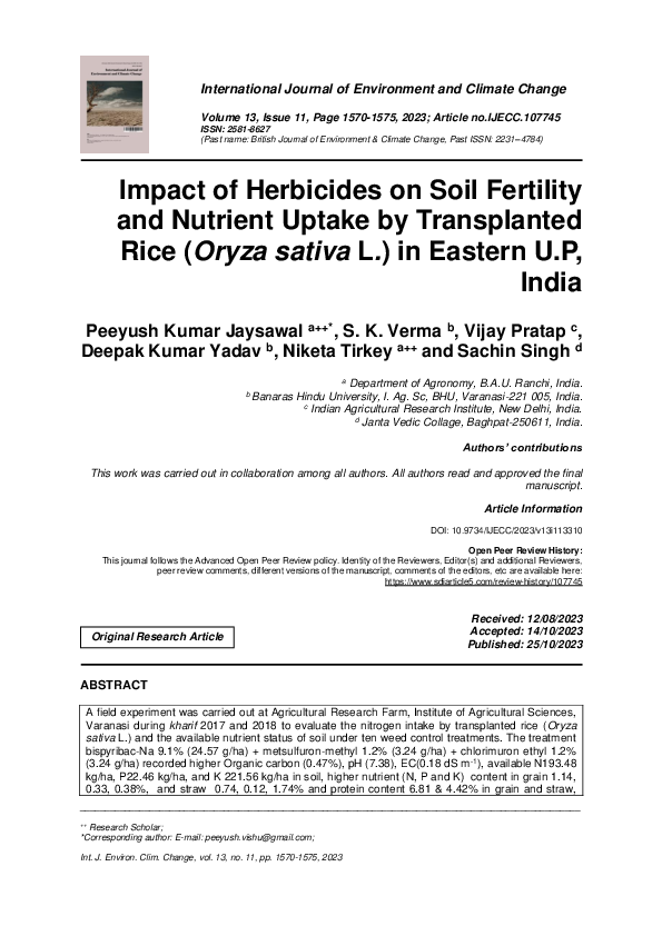 (PDF) Impact of Herbicides on Soil Fertility and Nutrient Uptake by ...