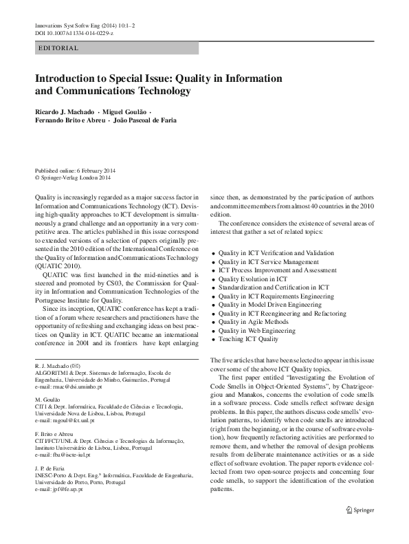 (PDF) Introduction to Special Issue: Quality in Information and ...