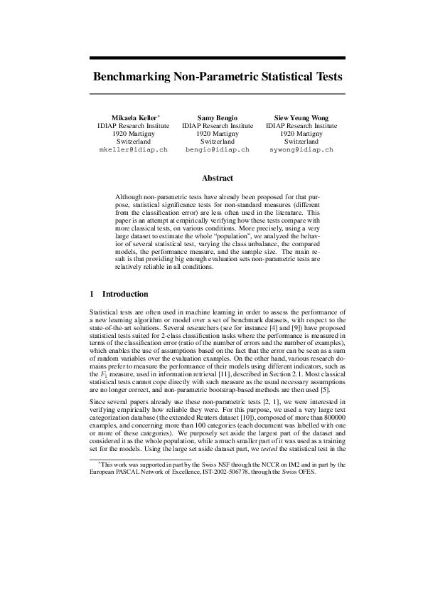 (PDF) Benchmarking non-parametric statistical tests