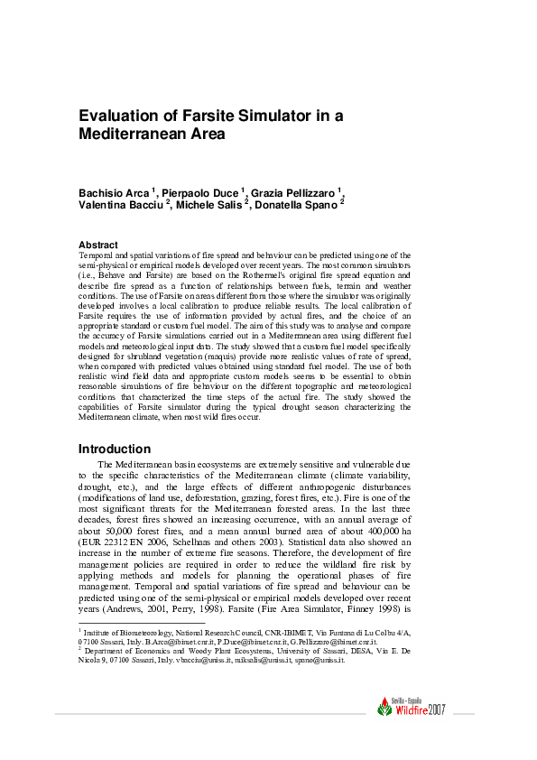 (PDF) Evaluation of FARSITE simulator in Mediterranean maquis