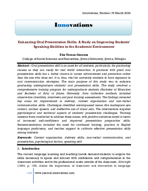 (PDF) Enhancing Oral Presentation Skills: A Study on Improving Students ...