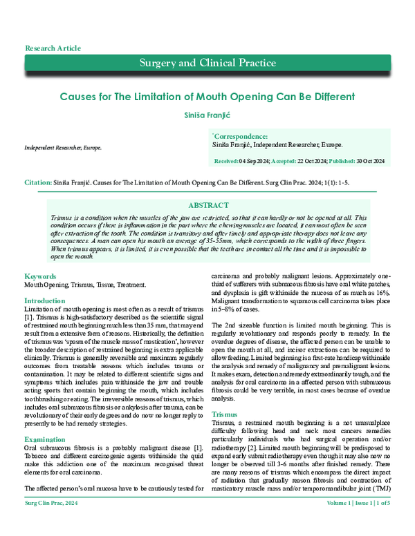 (PDF) Causes for The Limitation of Mouth Opening Can Be Different