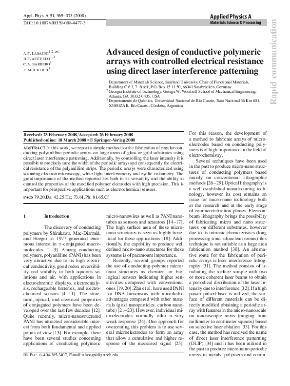 (PDF) Advanced design of conductive polymeric arrays with controlled ...