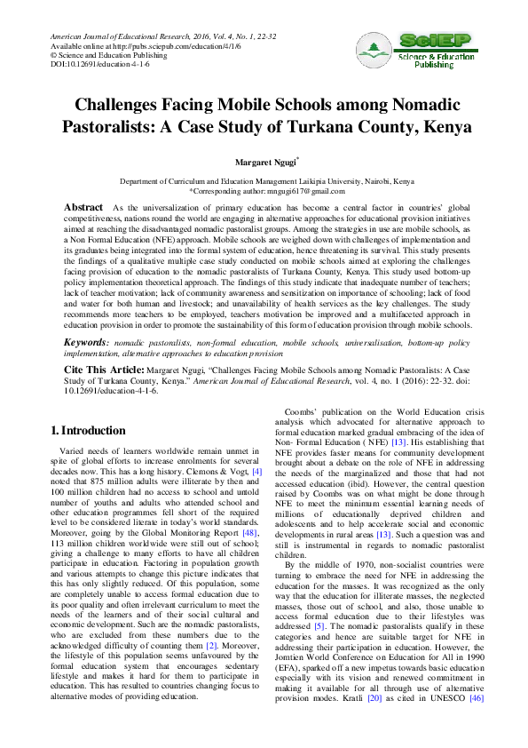 (PDF) Challenges Facing Mobile Schools among Nomadic Pastoralists: A ...