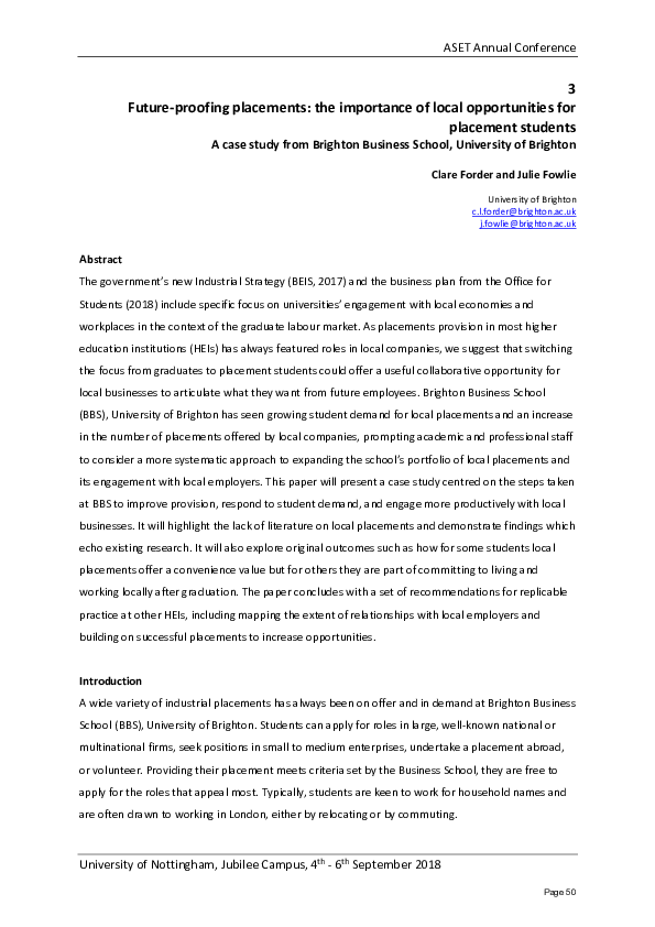 (PDF) Future-proofing placements: the importance of local opportunities ...